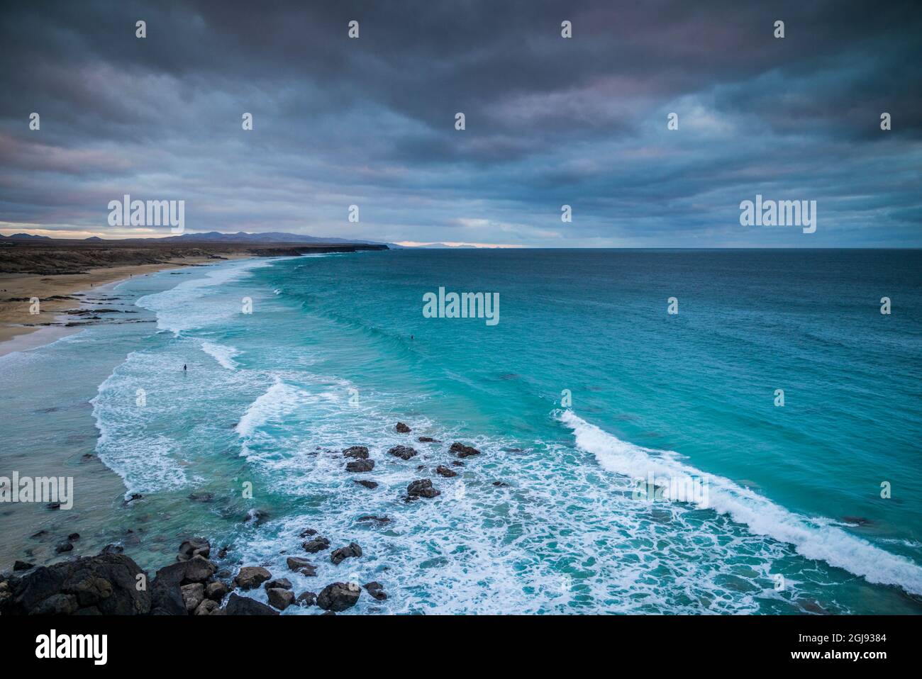 Spain, Canary Islands, Fuerteventura Island, El Cotillo, high angle ...