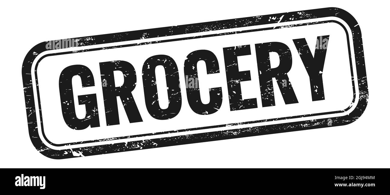 GROCERY text on black grungy vintage rectangle stamp Stock Photo - Alamy