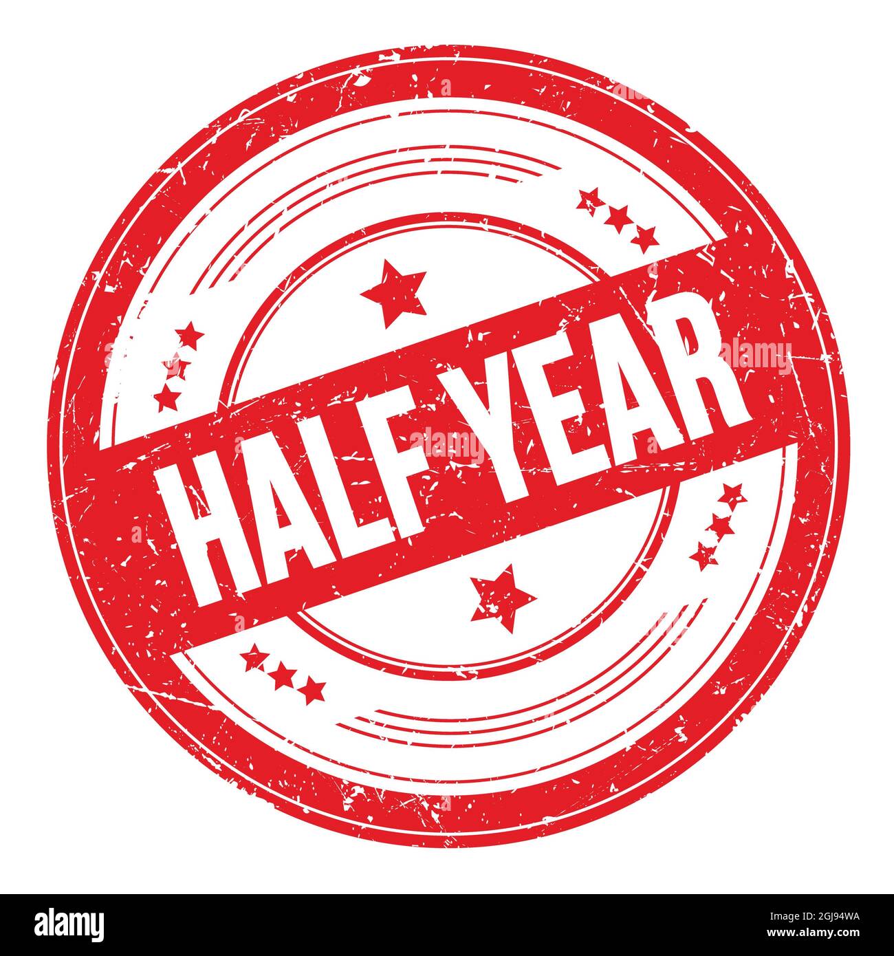 HALF YEAR text on red round grungy texture stamp Stock Photo - Alamy