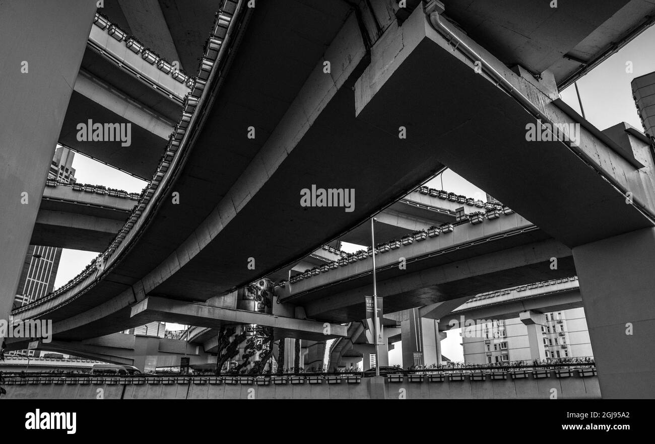 Perspective view town bridge Black and White Stock Photos & Images - Alamy