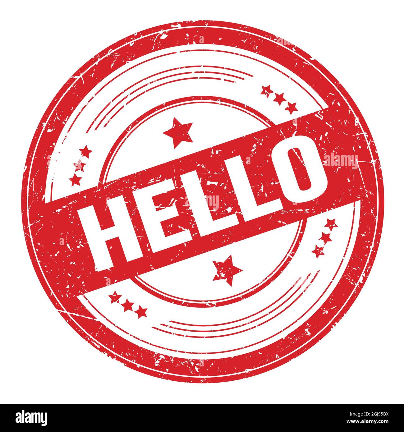 HELLO text on red round grungy texture stamp Stock Photo - Alamy