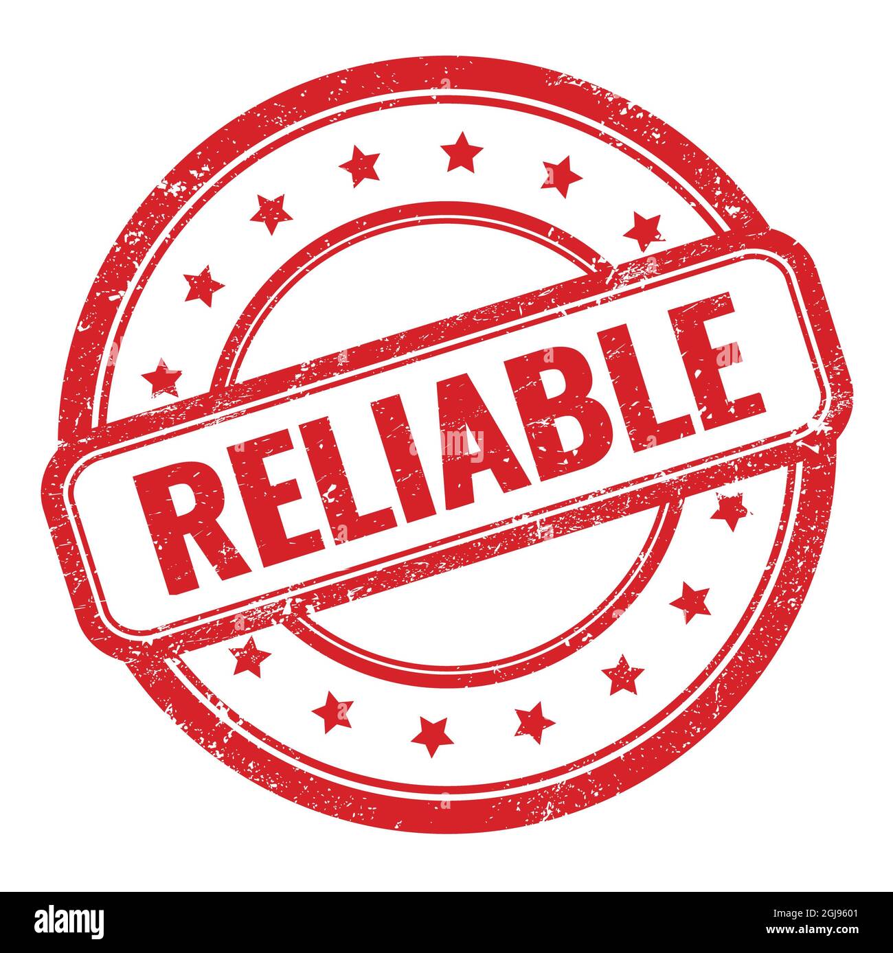 RELIABLE text on red grungy vintage round rubber stamp Stock Photo - Alamy