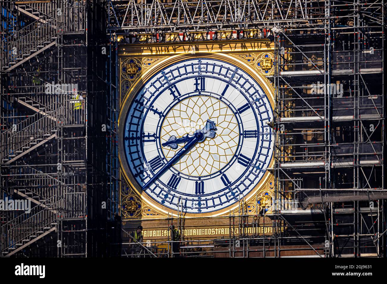 The Big Ben clock tower restored with dials and clock hands repainted ...