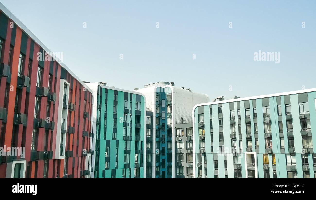 Fragment of new residential complex with buildings exterior, luxury ...