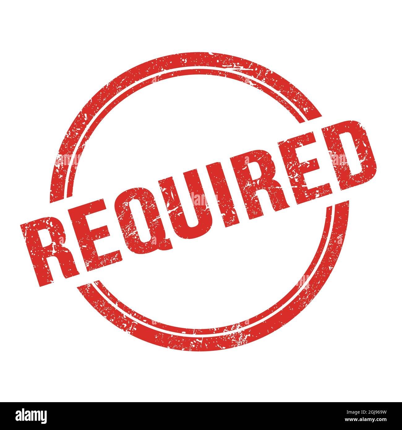 REQUIRED text written on red grungy vintage round stamp Stock Photo - Alamy