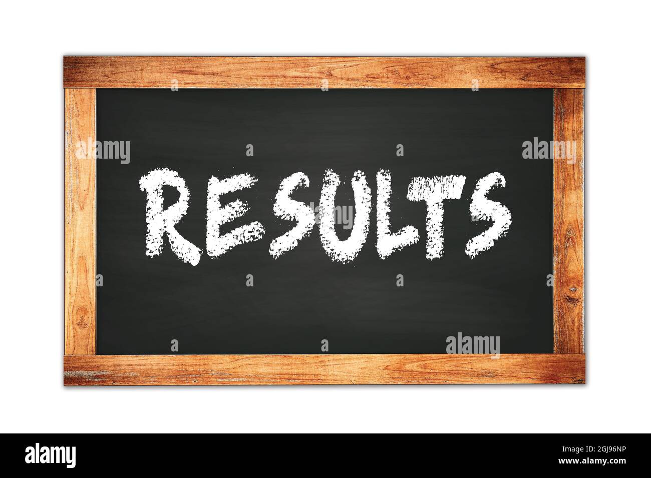 RESULTS text written on black wooden frame school blackboard Stock ...