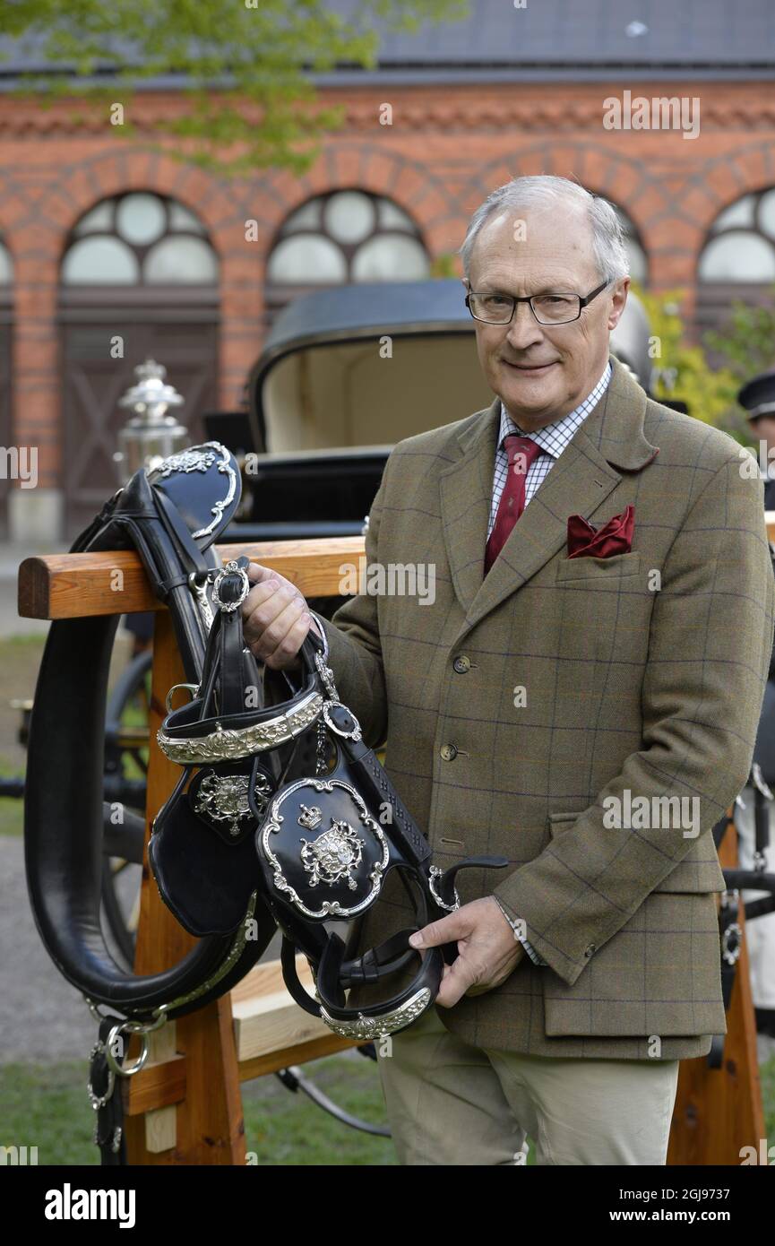 STOCKHOLM 20150520 Crown Equerry, Mr Mertil Melin, shows the chariot ...