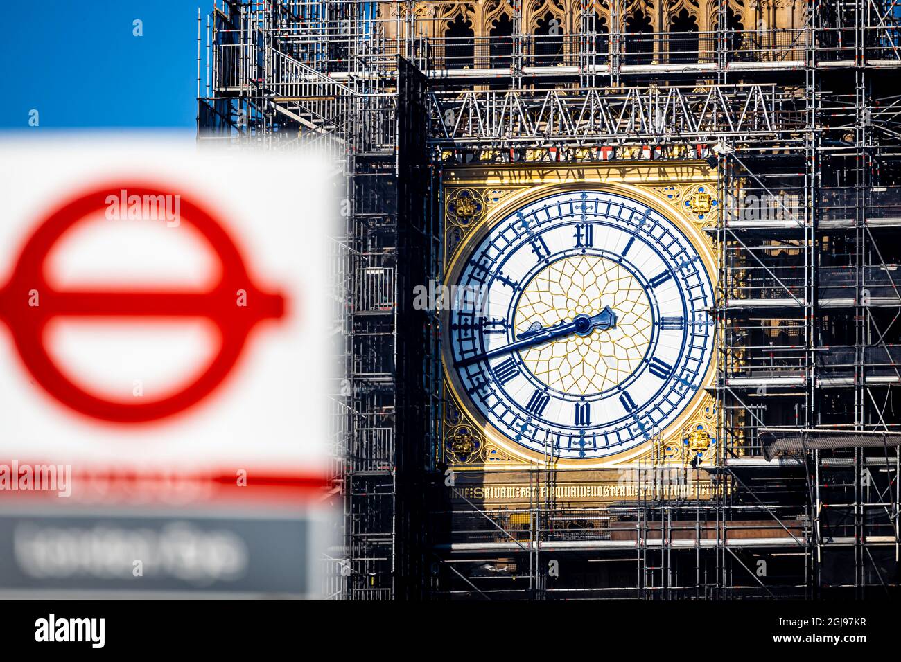 The Big Ben clock tower restored with dials and clock hands repainted ...