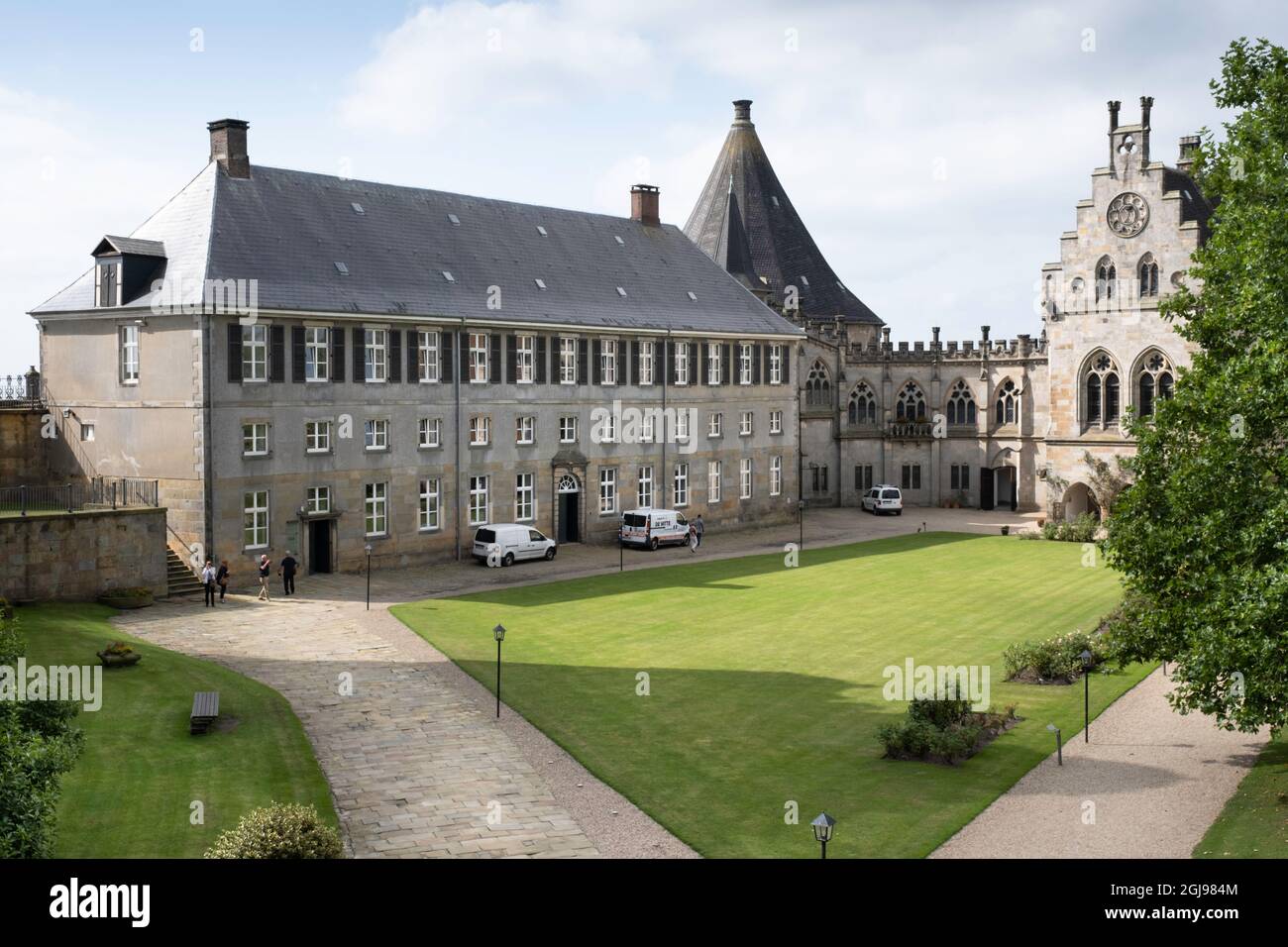 Courtyard of the medieval Bentheim hill castle in Bentheim in Lower ...