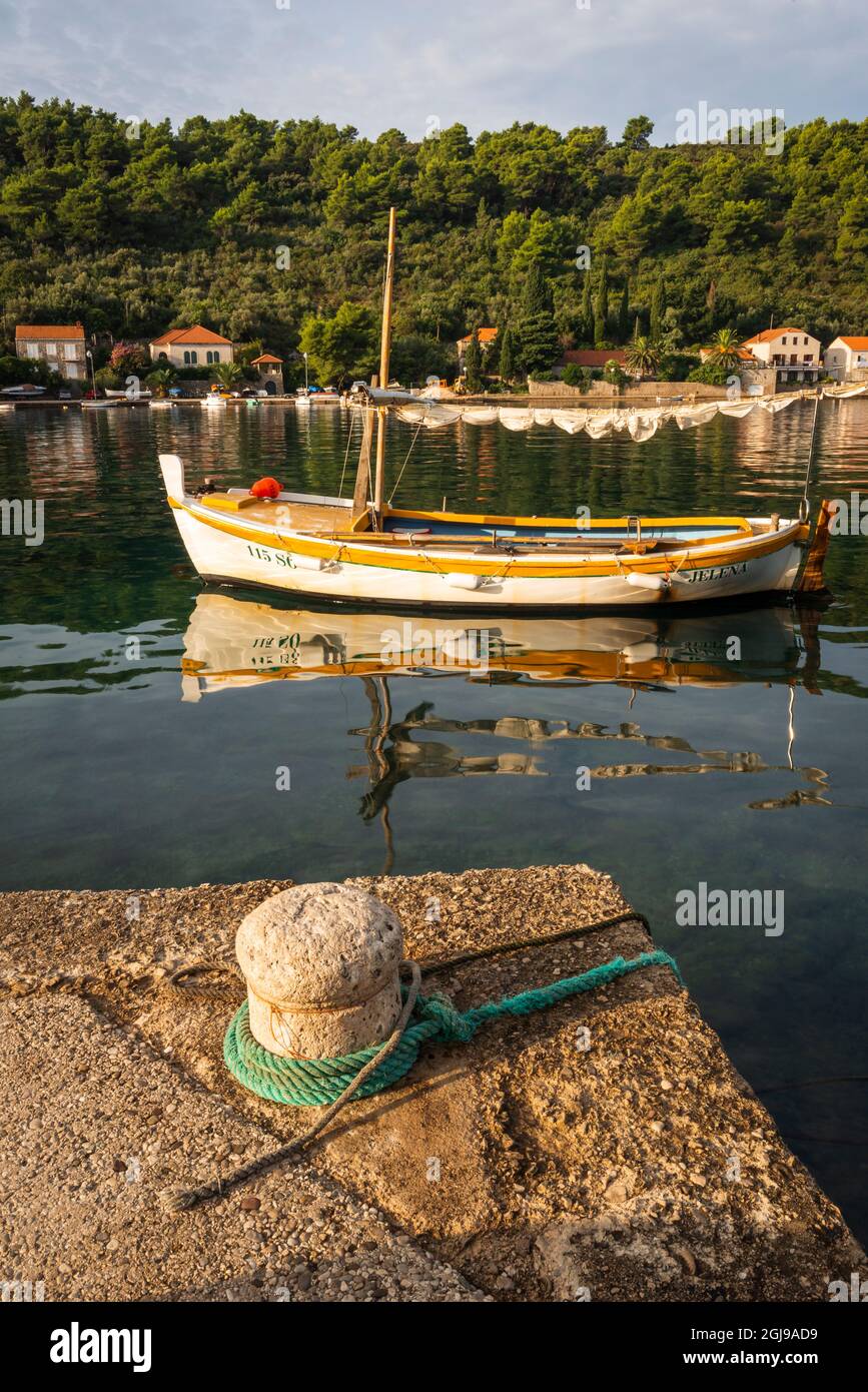 Fishing boat and dock, Sipanska Luka, Sipan Island, Dalmatian Coast ...