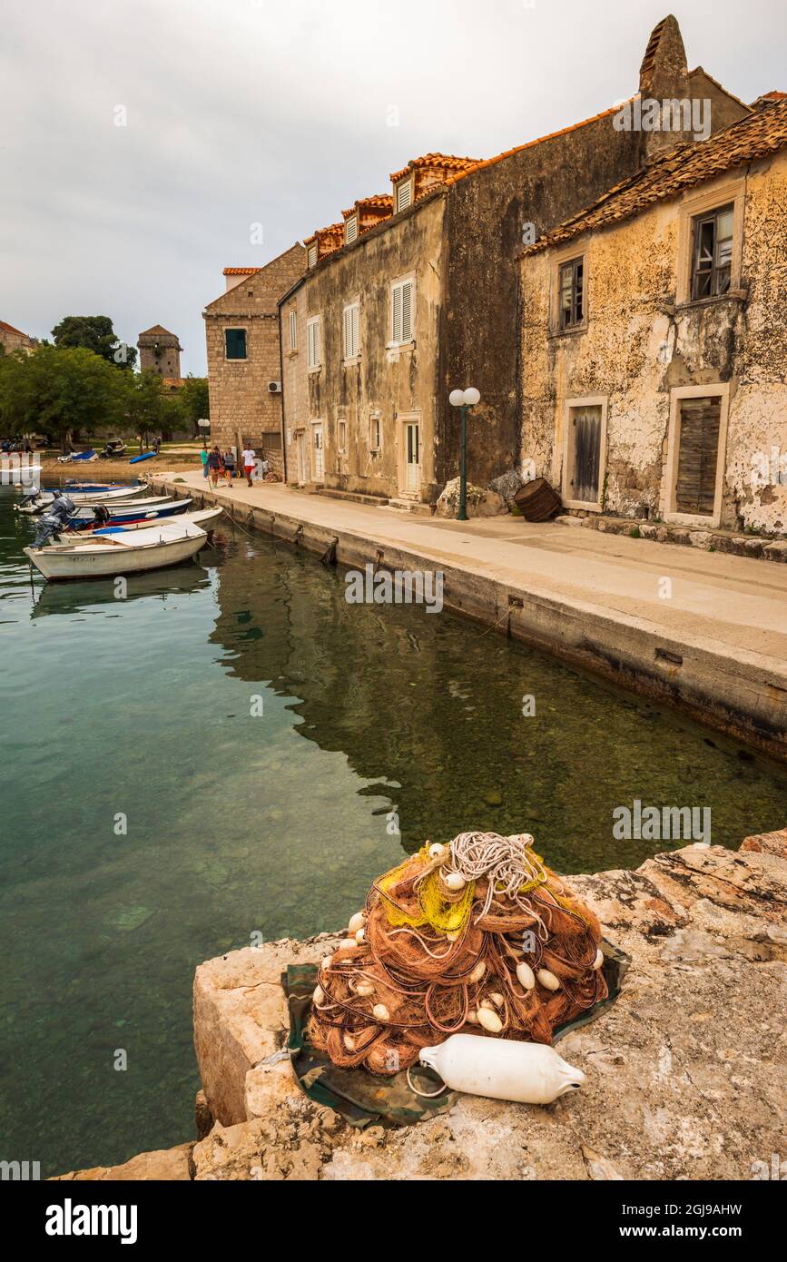Fishing boats and nets in Sudurad, Sipan Island, Dalmatian Coast ...