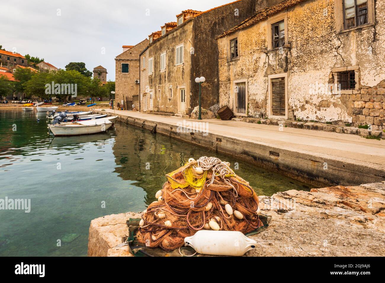 Fishing boats and nets in Sudurad, Sipan Island, Dalmatian Coast ...