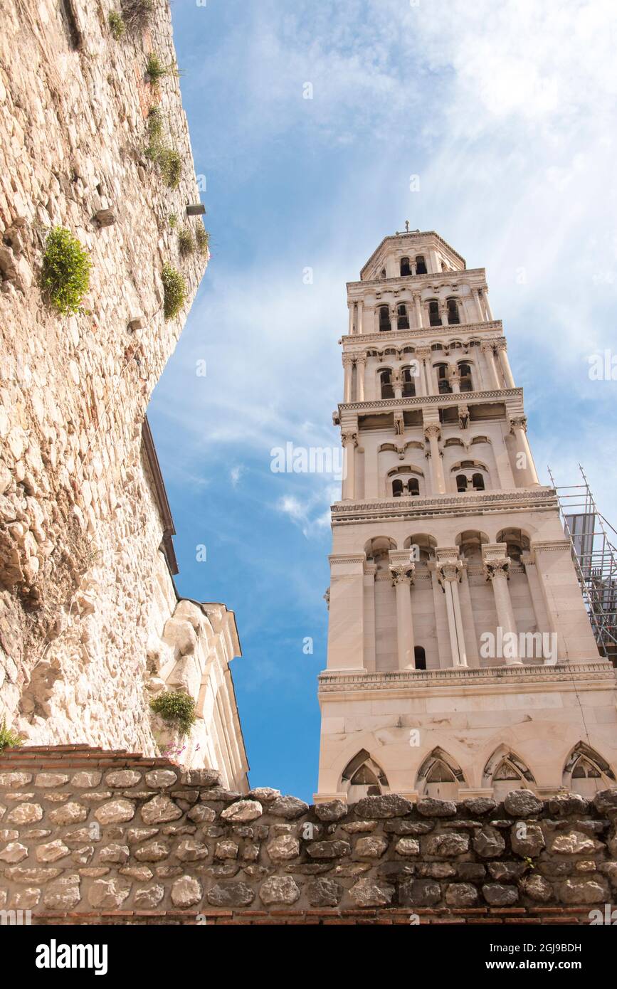 Croatia, Split. St. Domnius Cathedral bell tower in Diocletian Palace ...