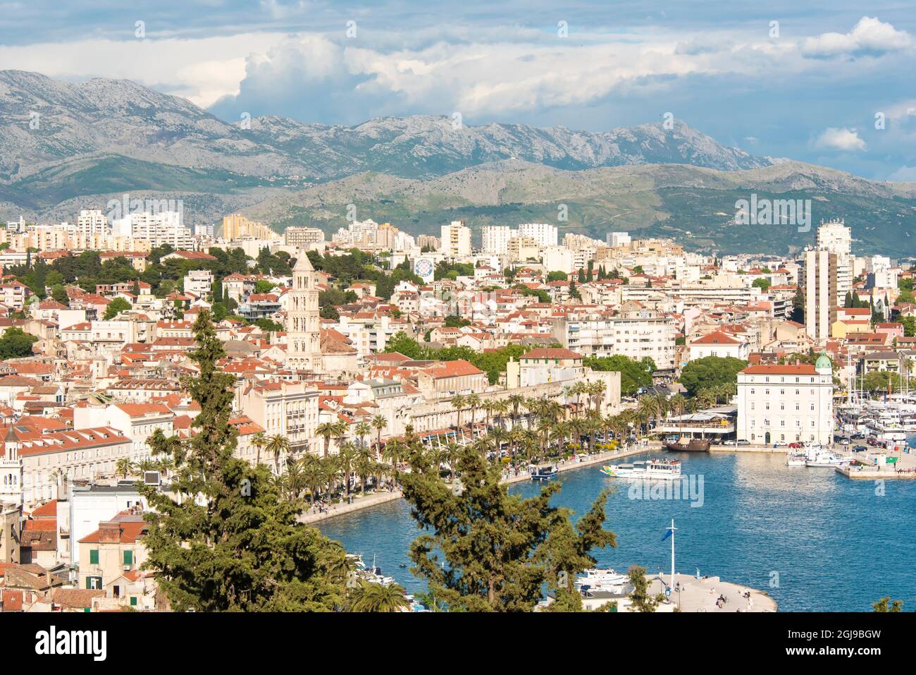 Croatia, Split. View from Marjan Hill to Old Town Split, Riva, harbor ...