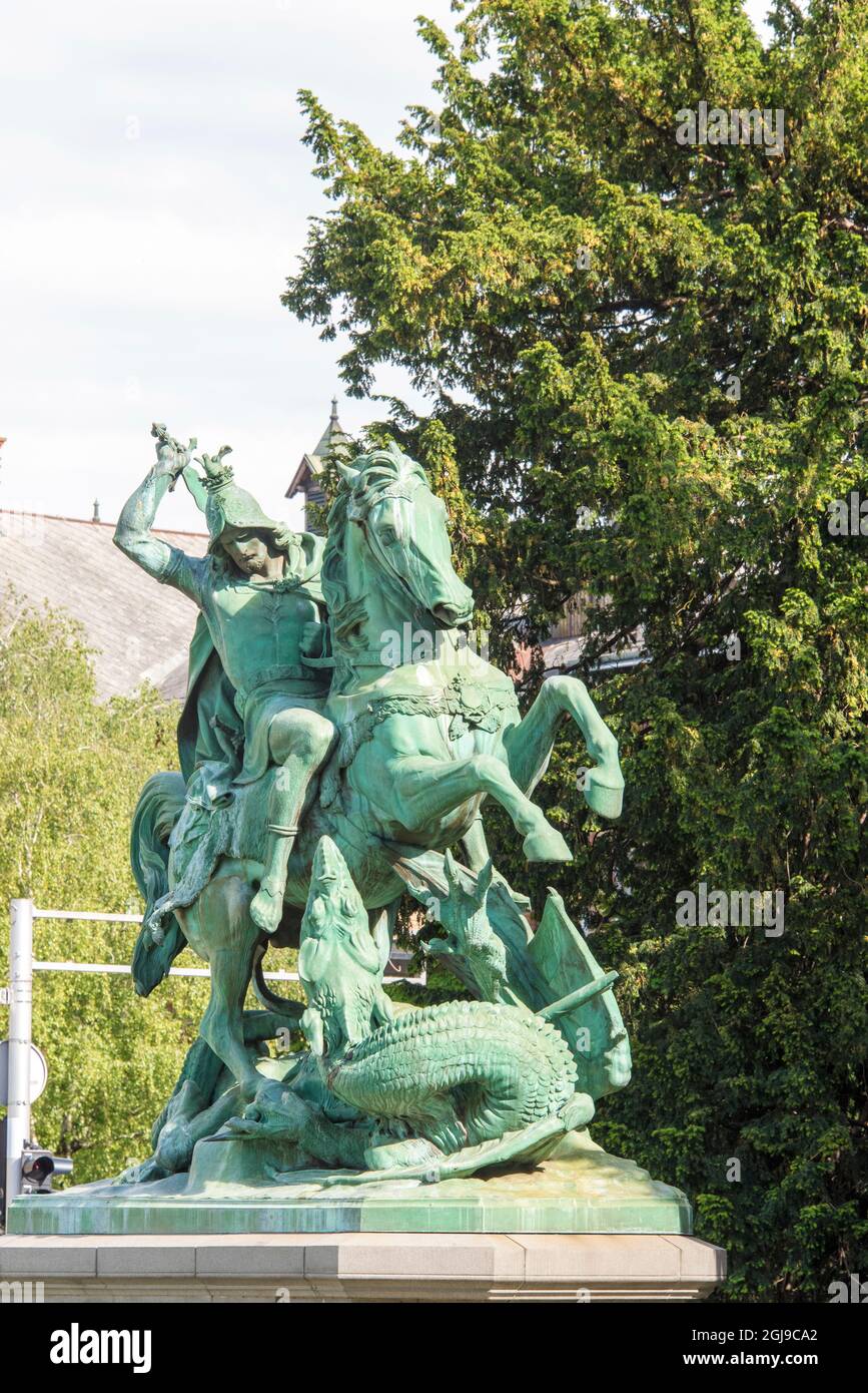 Croatia, Zagreb. St. George slaying dragon. Christian religious ...
