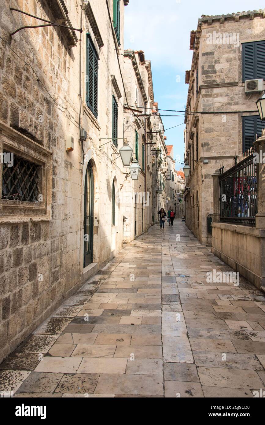 Croatia, Dubrovnik. Charming uncrowded side street Old Town walled city ...