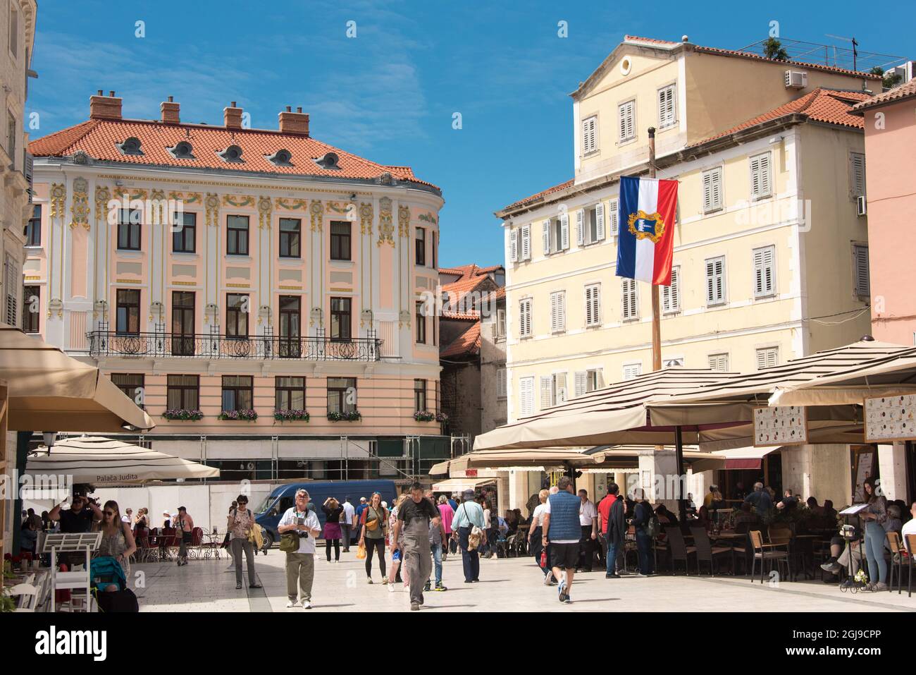 Europe, Croatia, Split. People's Square in Old Town. Split City Hall ...