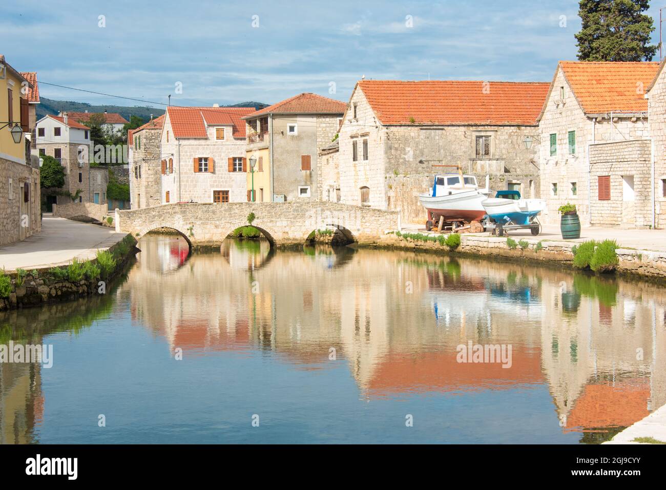 Europe, Croatia, Hvar Island, Vrboska. Known as Little Venice for its ...