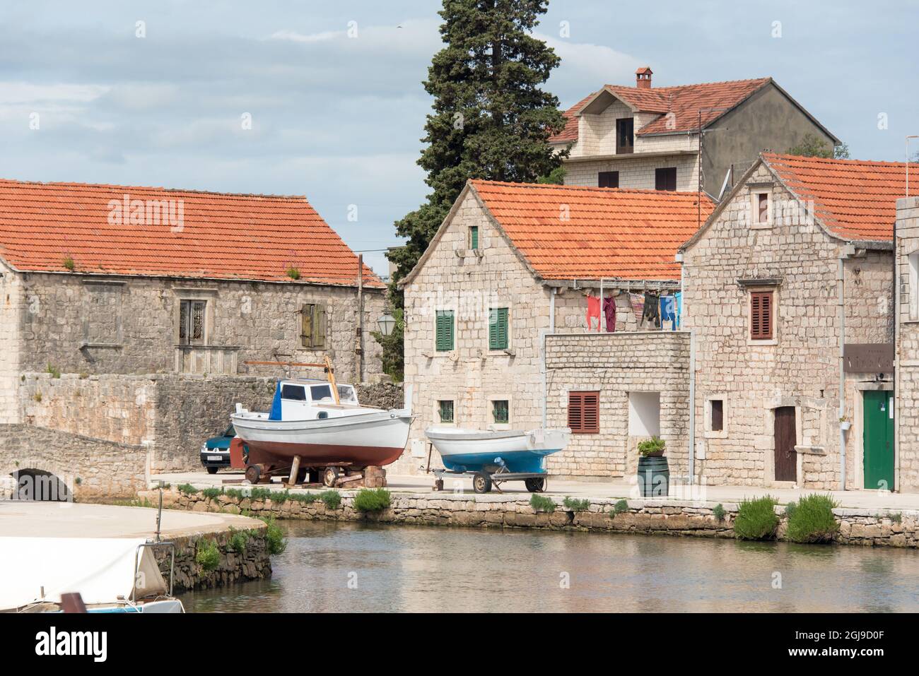 Europe, Croatia, Hvar Island, Vrboska. Known as Little Venice for its ...