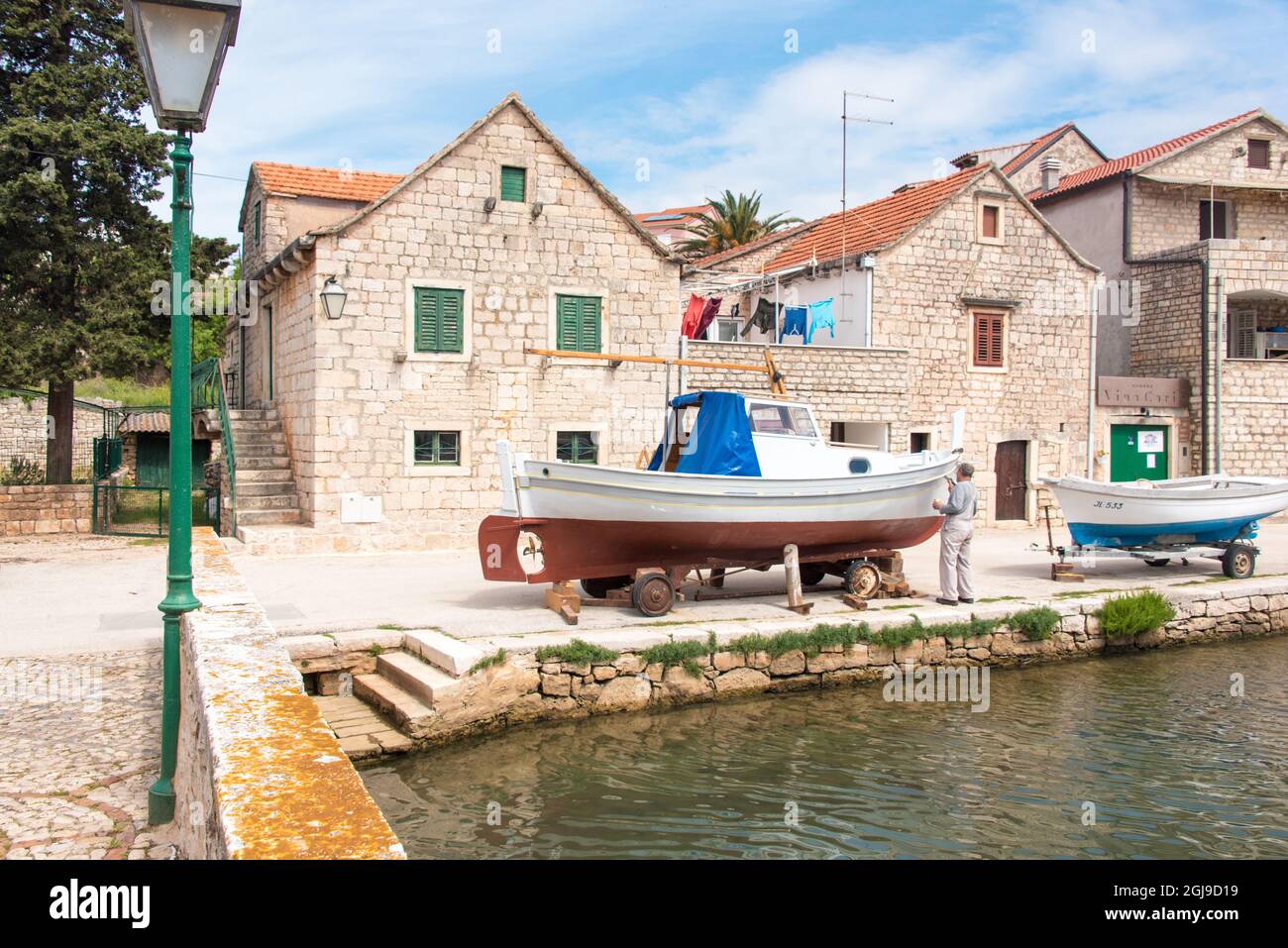 Europe, Croatia, Hvar Island, Vrboska. Known as Little Venice for its ...