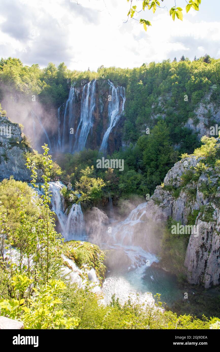 Europe, Croatia Plitvice NP. View of Veliki Slap (Big Waterfall) from ...