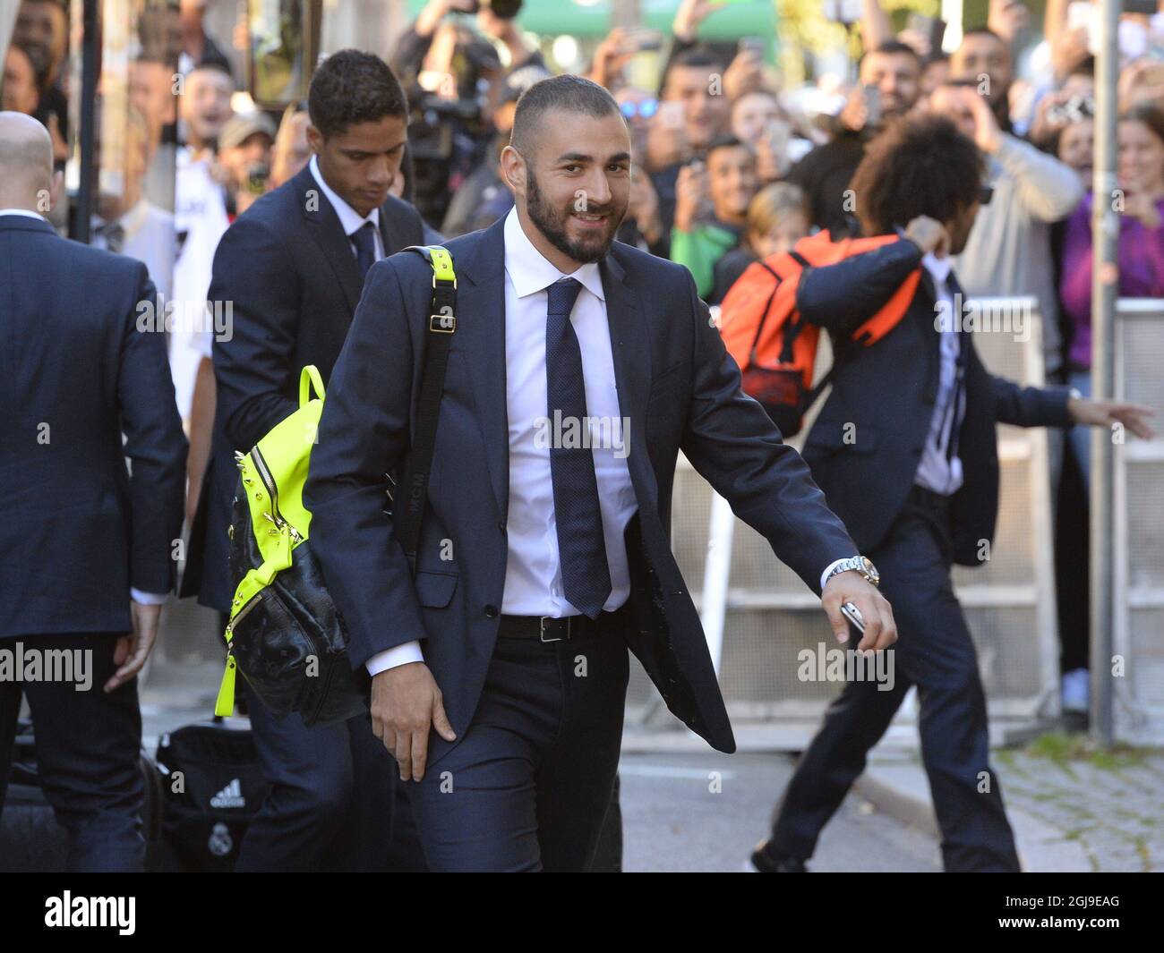 MALMO 2015-09-29 Real MadridÂ’s Karim Benzema at arrival to Malmo ...