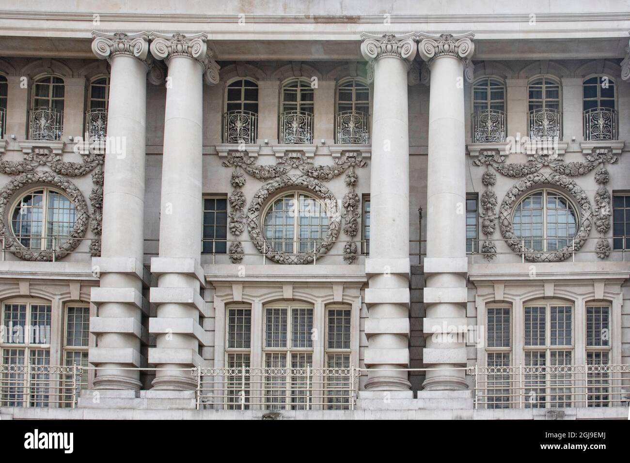 Front of a government building in the Westminster section of London ...