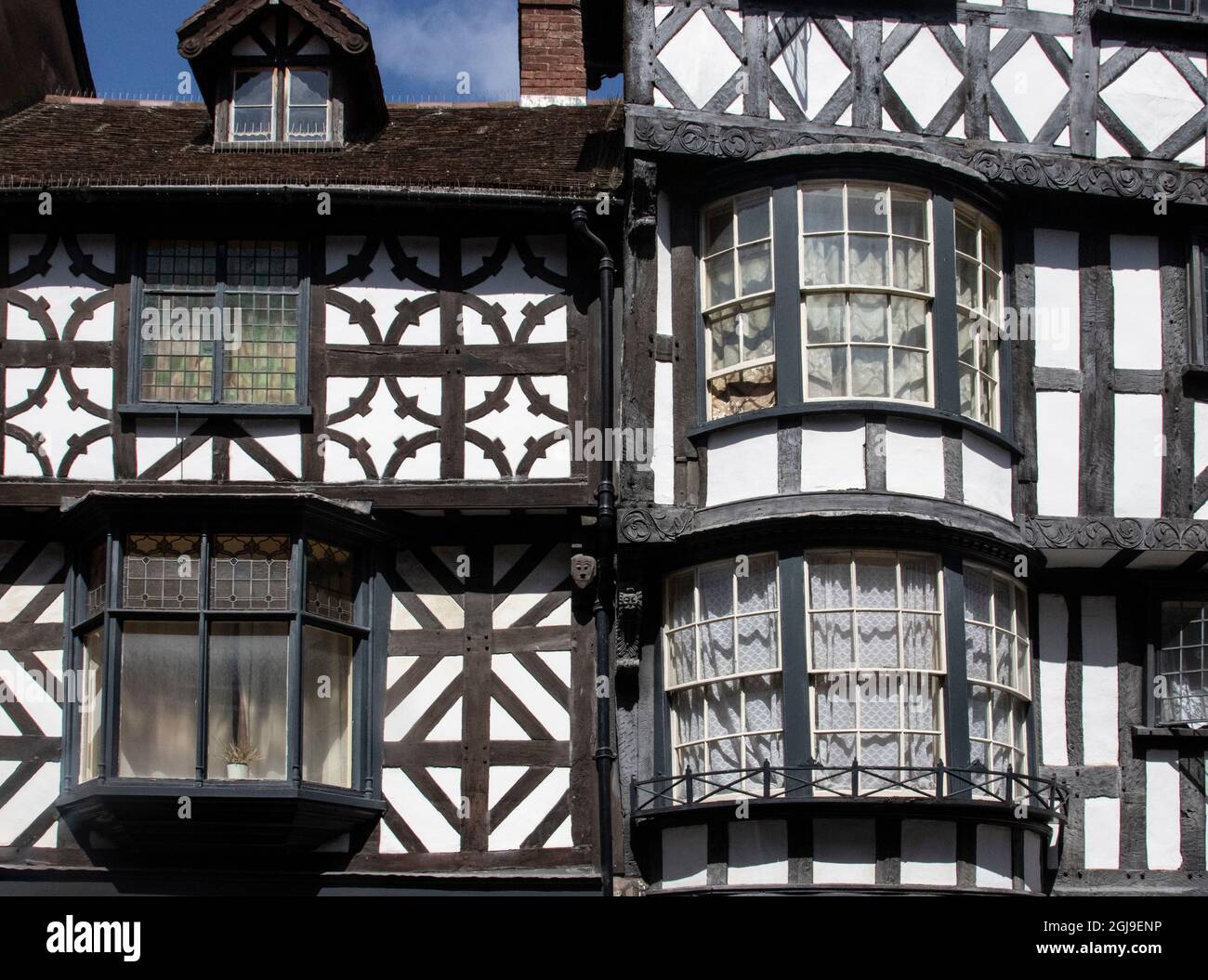 Detail of a medieval half timber house built in Ludlow, England Stock ...