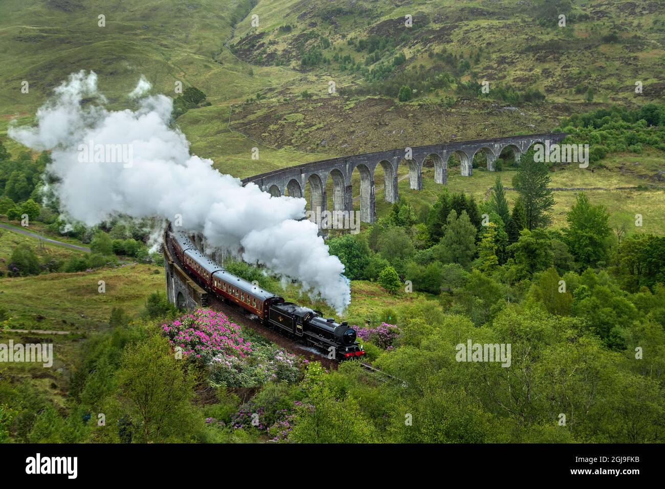 Scotland. The Jacobite Train on elevated track Stock Photo - Alamy