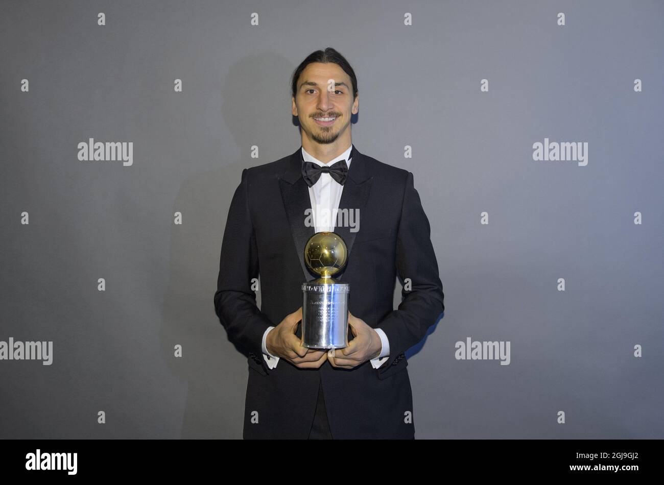 Swedish striker Zlatan Ibrahimovic pose with the Golden Ball soccer ...