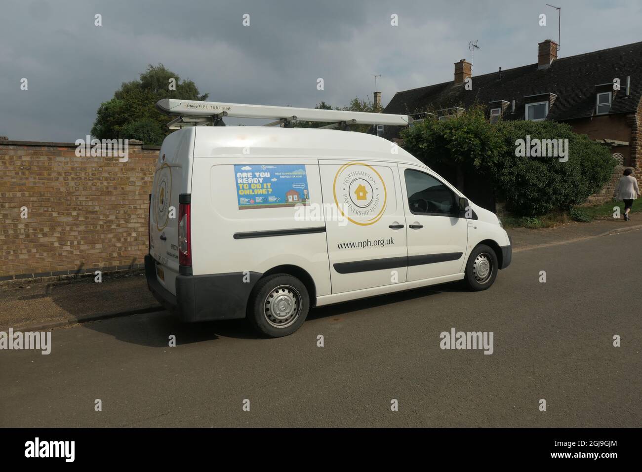 Plumbers van in Northamptonshire UK white vehicle sign signs parked ...