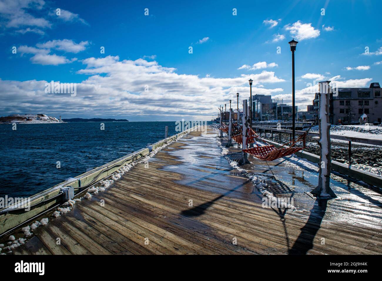 the boardwalk on halifaxs harbour front in the middle of winter Stock ...