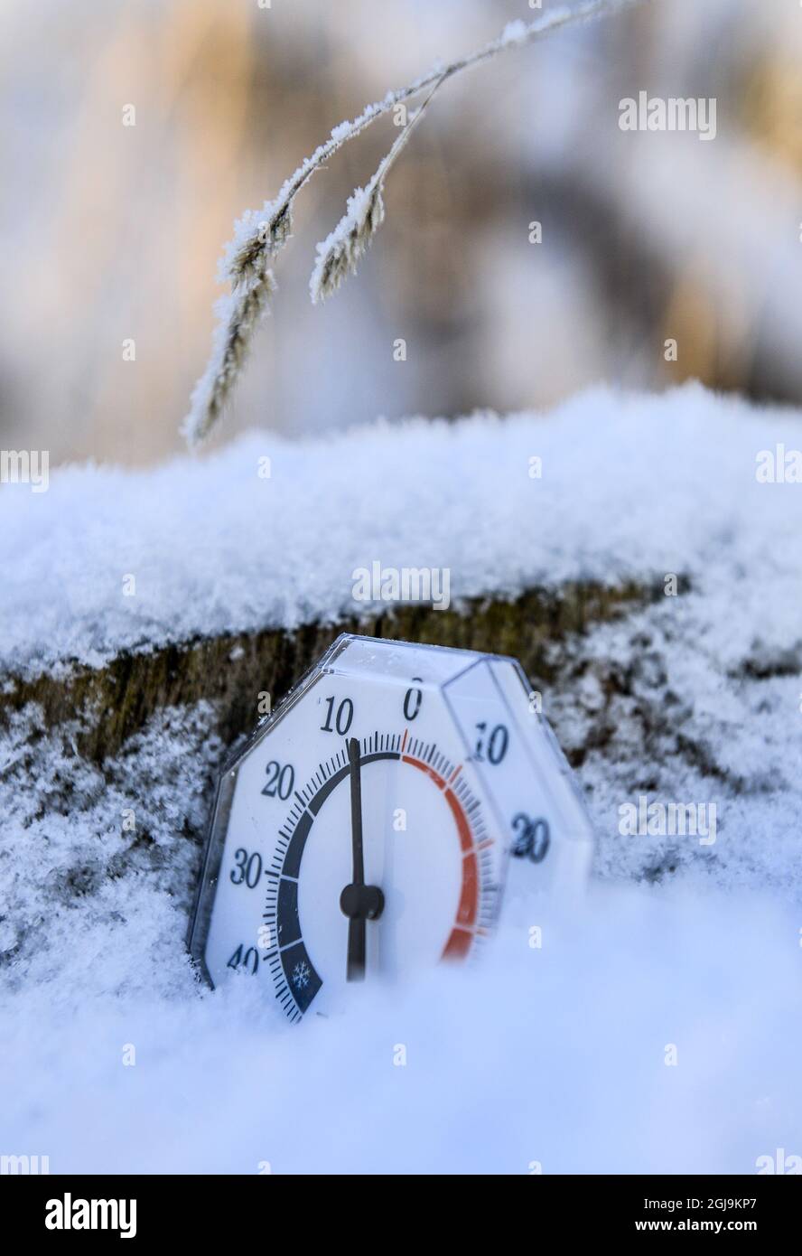 STOCKHOLM 20160107 Thermometer in snow showing minus ten 10 degree in ...