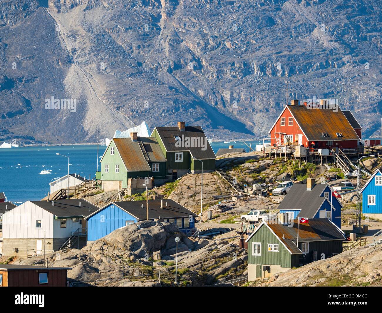 The town Uummannaq, northwest of Greenland, located on an island in the ...