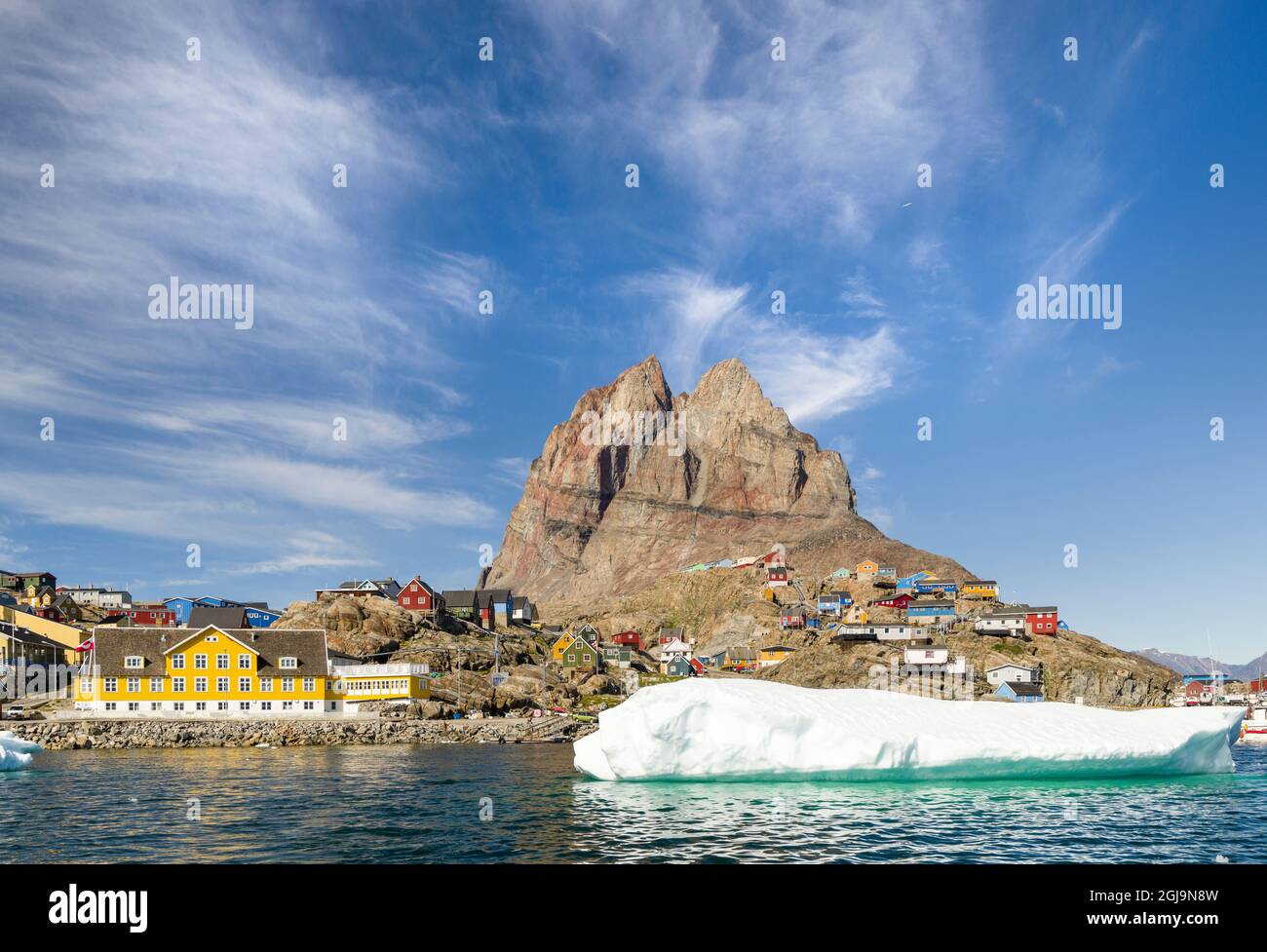Town of Uummannaq, northwest Greenland, located on an island in the ...