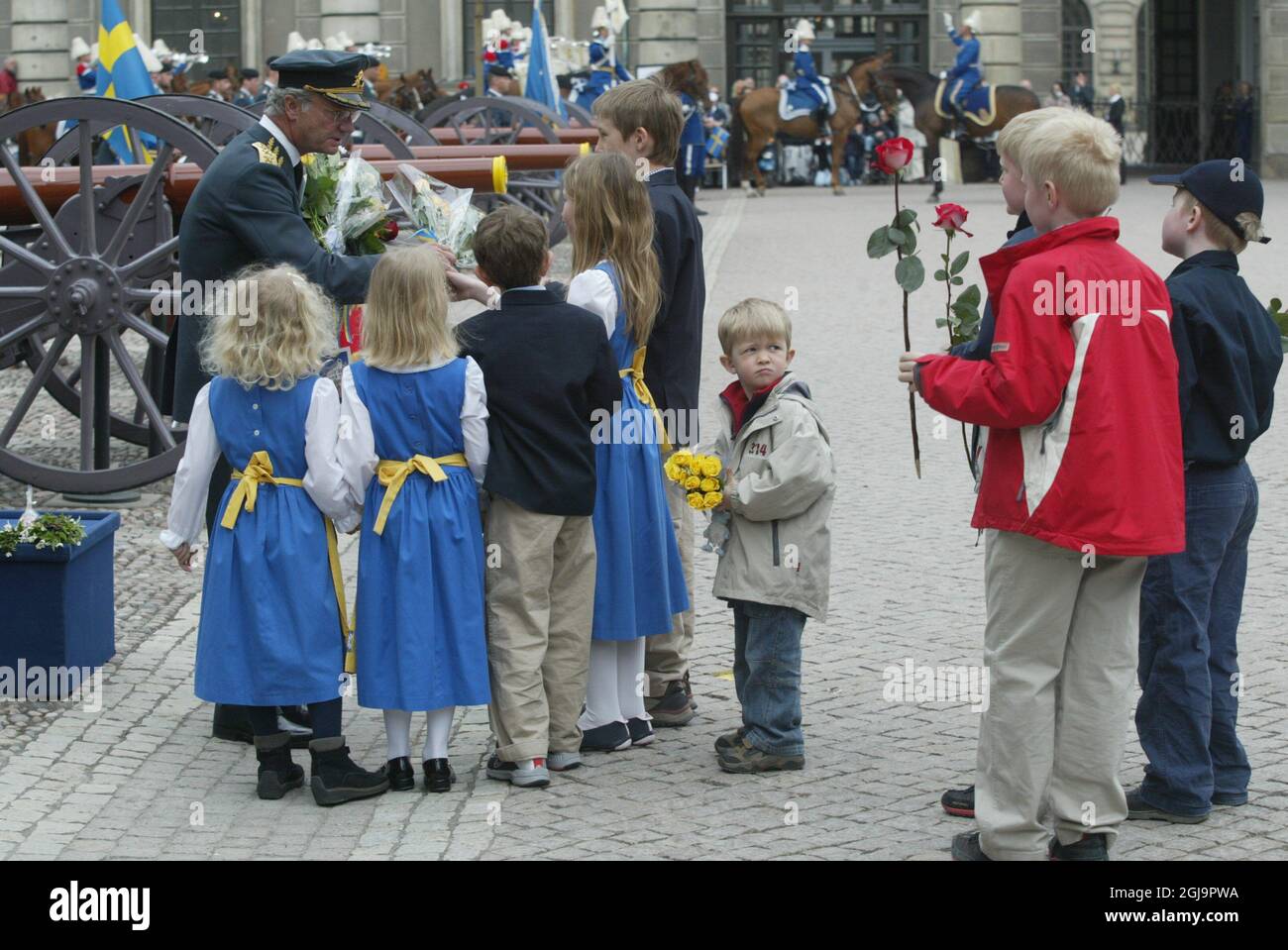 STOCKHOLM 050430 Children are seen celebrating Carl XVI Gustaf during ...