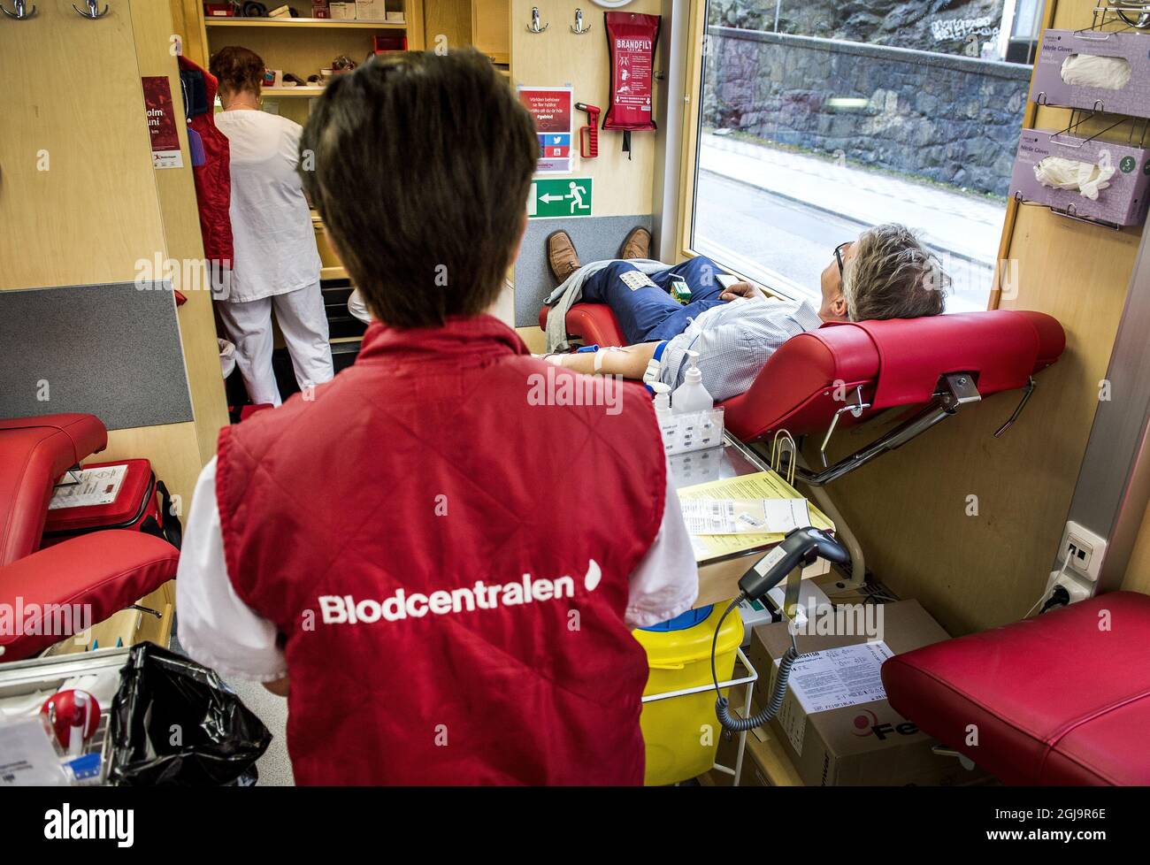 STOCKHOLM 20160331 Blood donations in a mobile lab, called the Blood ...