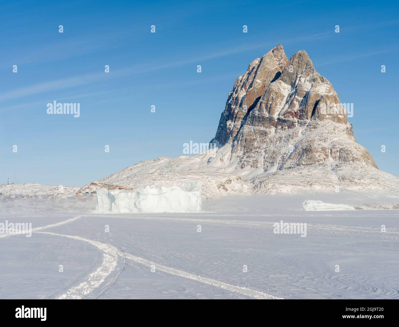 Town Uummannaq during winter in northern Greenland, seen from the ...