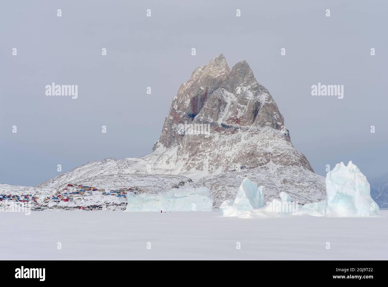 Town Uummannaq during winter in northern Greenland, seen from the ...