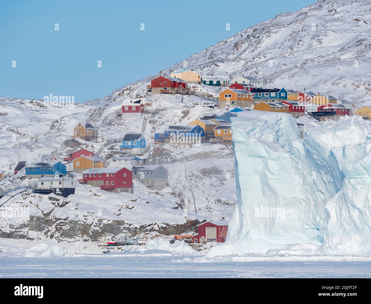 Town Uummannaq during winter in northern Greenland, seen from the ...