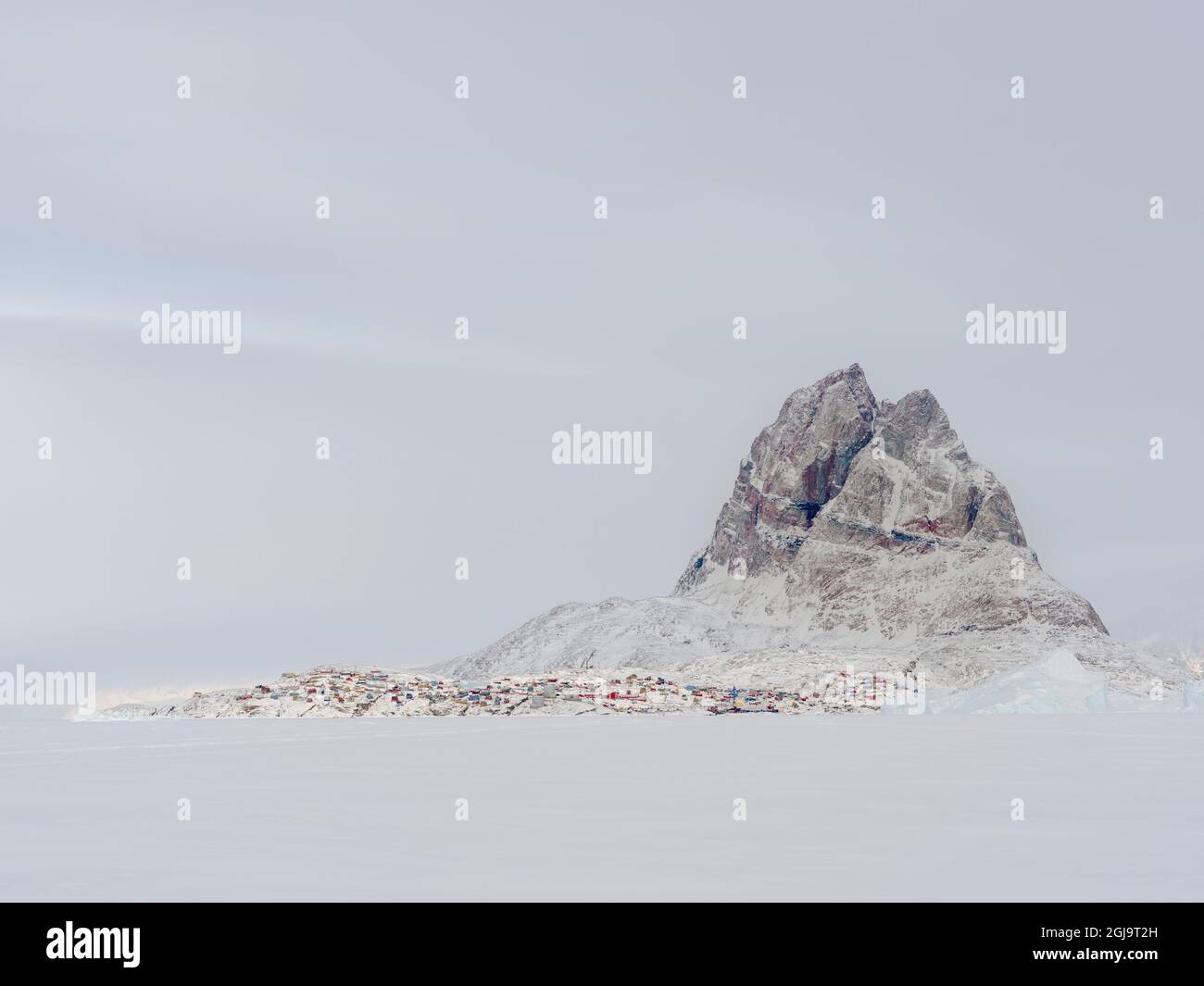 Town Uummannaq during winter in northern Greenland, seen from the ...
