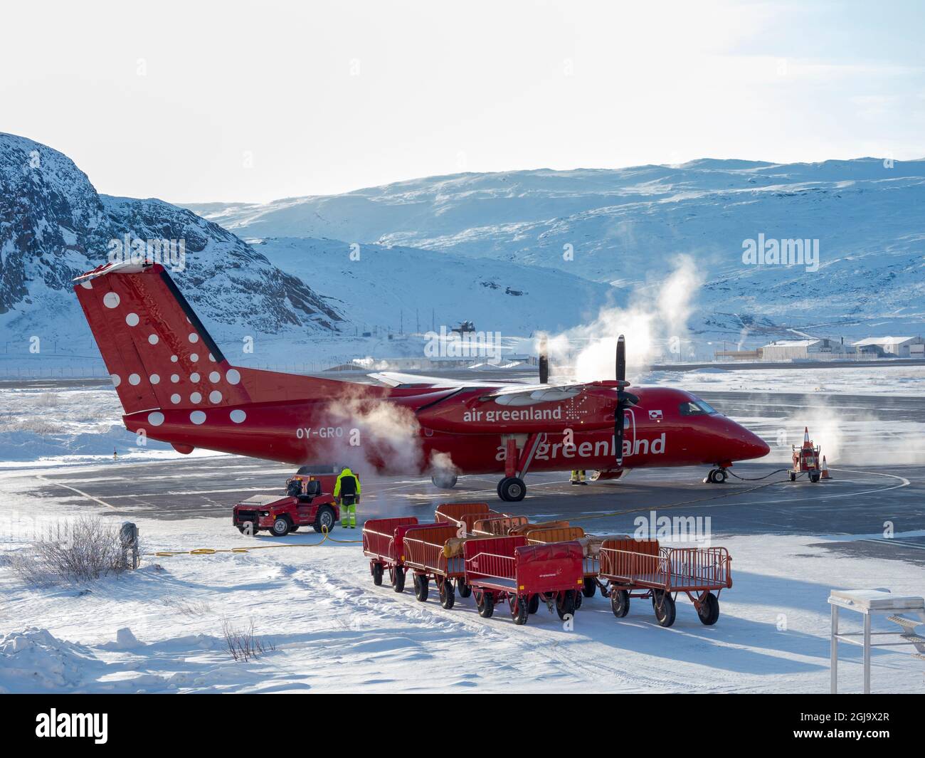 Kangerlussuaq airport during winter, the hub for all flights in ...