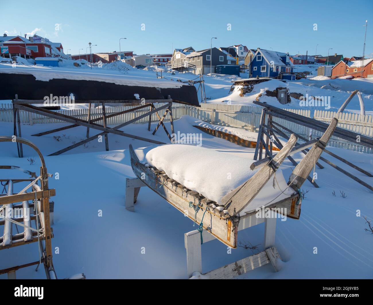 Knud Rasmussen Museum, traditional sleds. Winter in Ilulissat on the ...