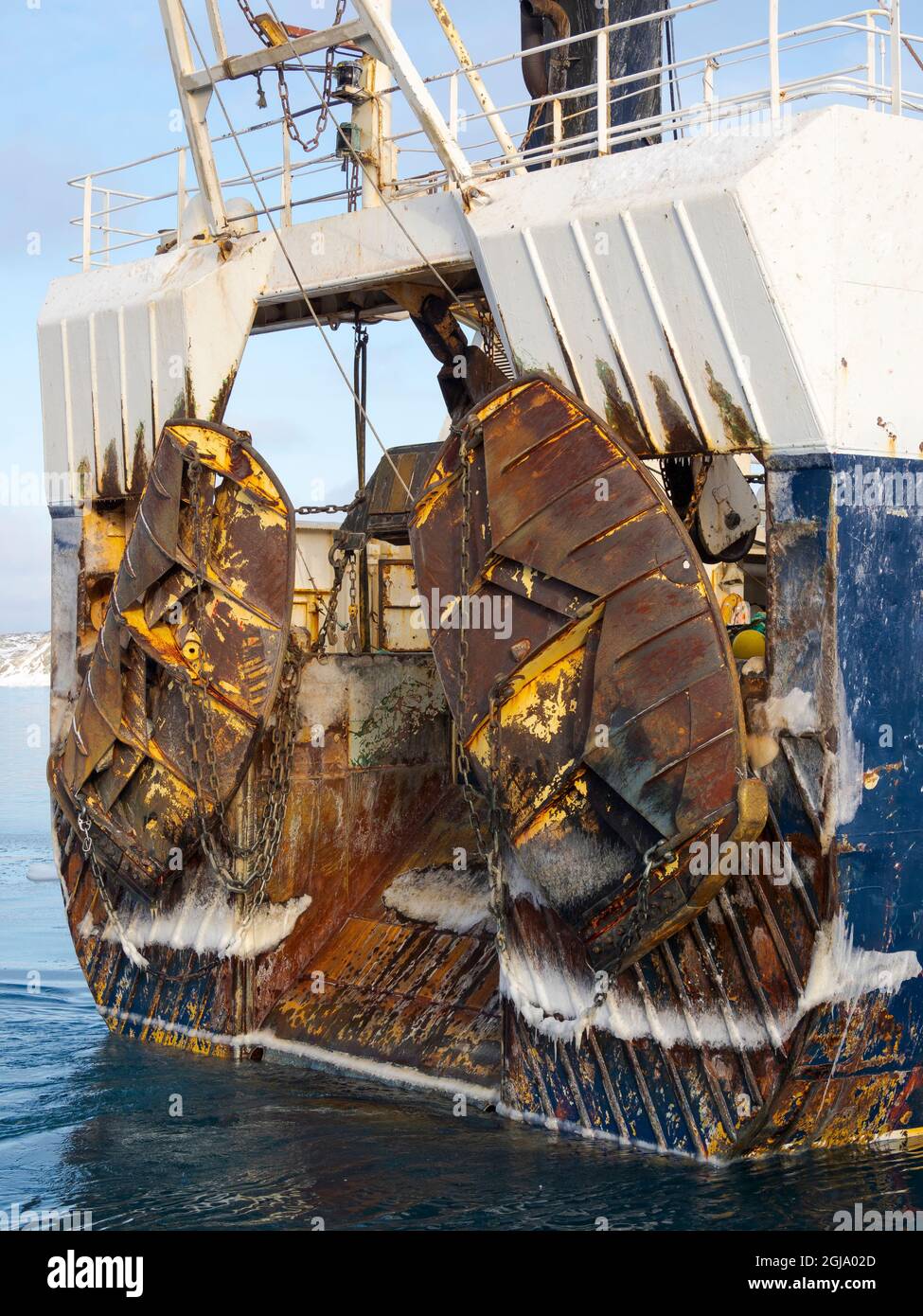 Otter boards. Trawler Lomur run by Royal Greenland. Winter in the ...