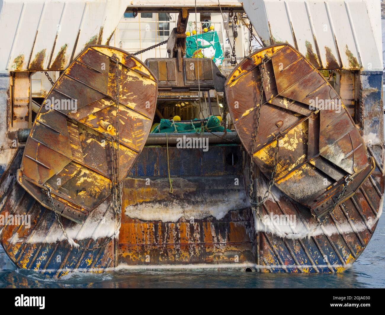Otter boards. Trawler Lomur run by Royal Greenland. Winter in the ...