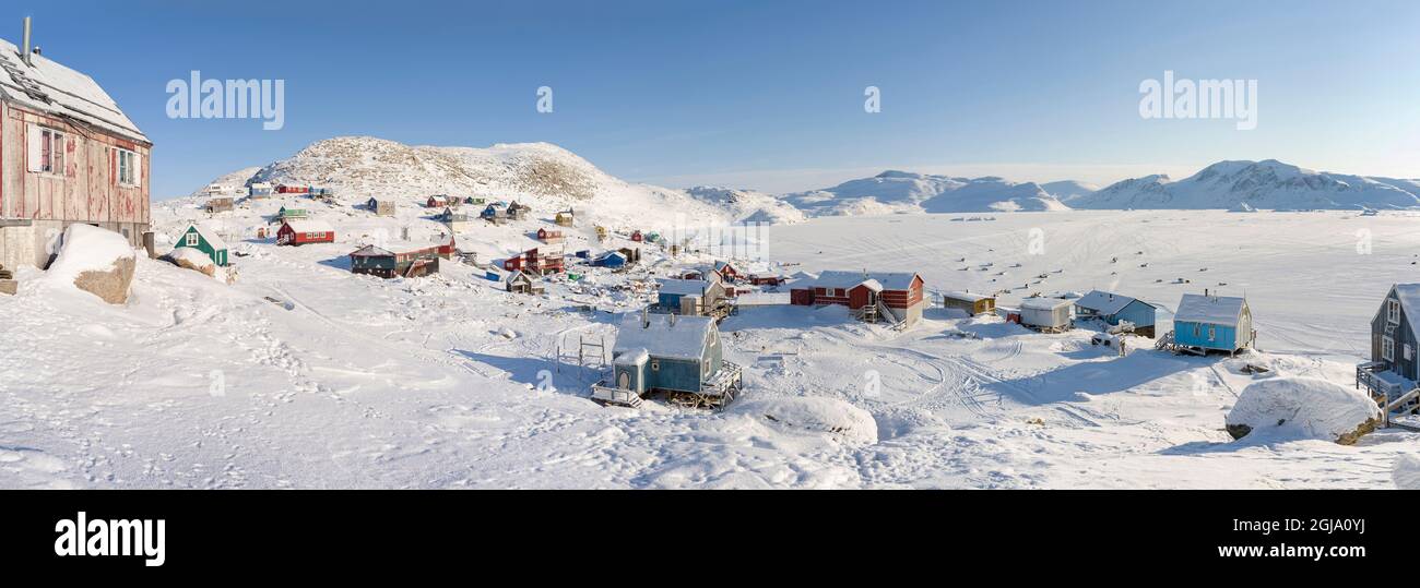 The traditional and remote Greenlandic Inuit village Kullorsuaq located ...
