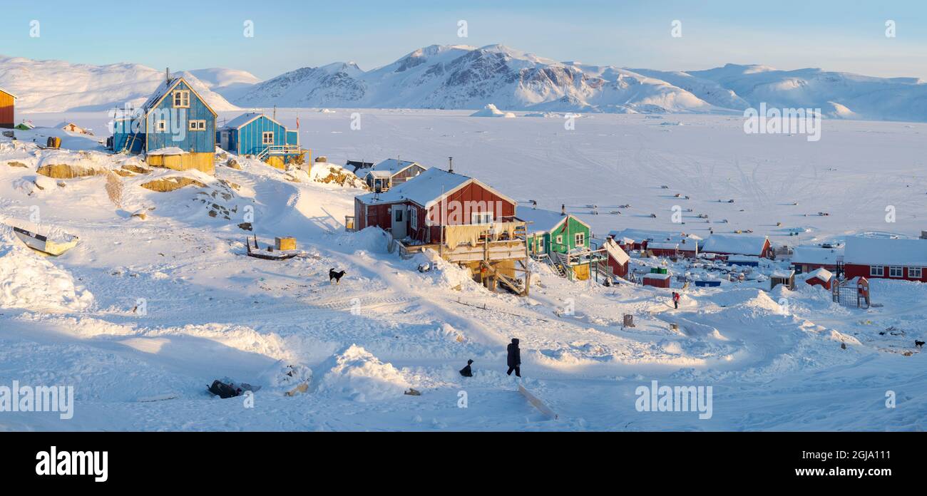 The traditional and remote Greenlandic Inuit village Kullorsuaq located ...