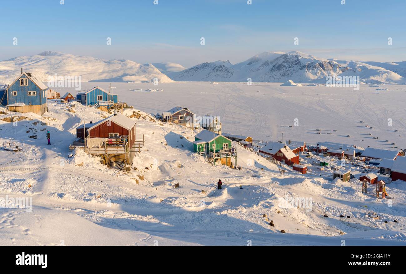 The traditional and remote Greenlandic Inuit village Kullorsuaq located ...