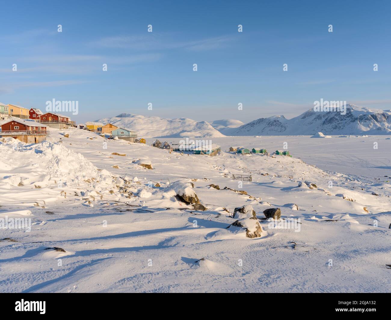 The traditional and remote Greenlandic Inuit village Kullorsuaq located ...