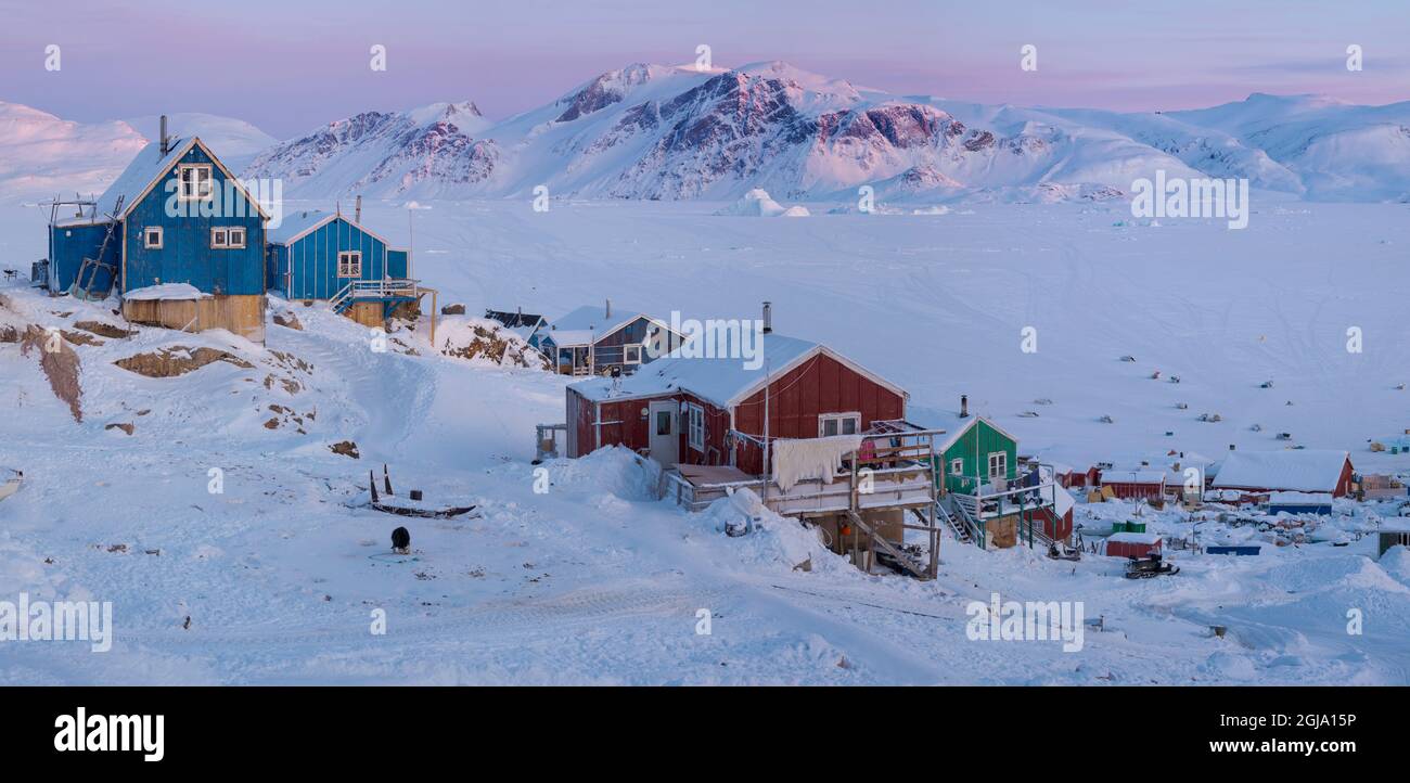 The traditional and remote Greenlandic Inuit village Kullorsuaq located ...